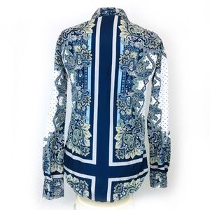 Zara | Tops | Zara Basic Navy Blue Floral Button Down Shirt S | Poshmark